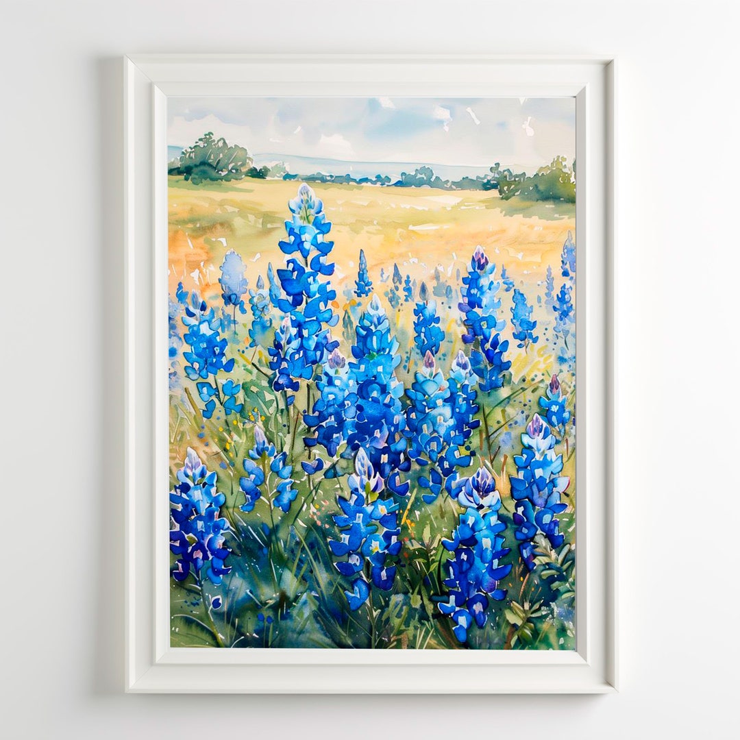 Bluebonnet Painting Landscape Print Watercolor Art Nature Wall Art - Etsy