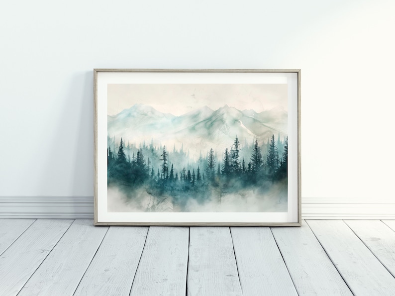 Colorado Mountain Art Misty Forest Watercolor Print Mountain Neutral ...