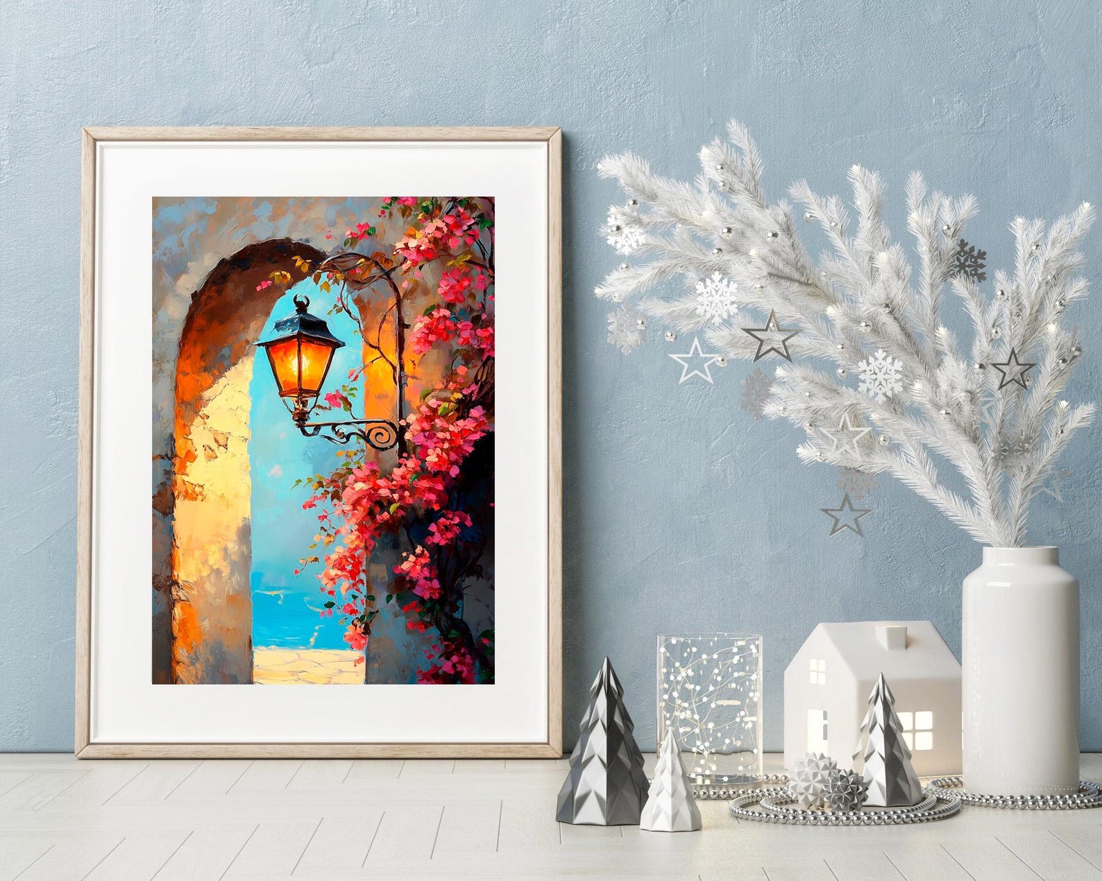 Italian Art Print Bougainvillea Painting Street Lamp Amalfi Coast Wall ...