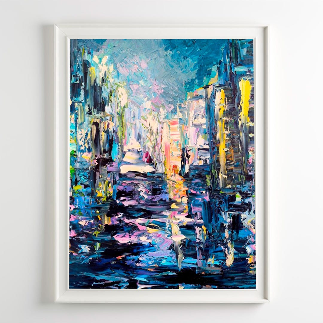 Blue Night Cityscape Print Abstract Urban Landscape Wall Art Modern ...