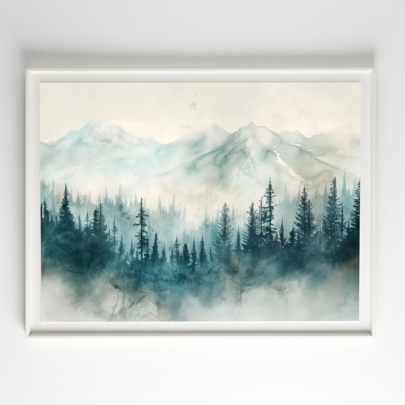 Colorado Mountain Art Misty Forest Watercolor Print Mountain Neutral ...