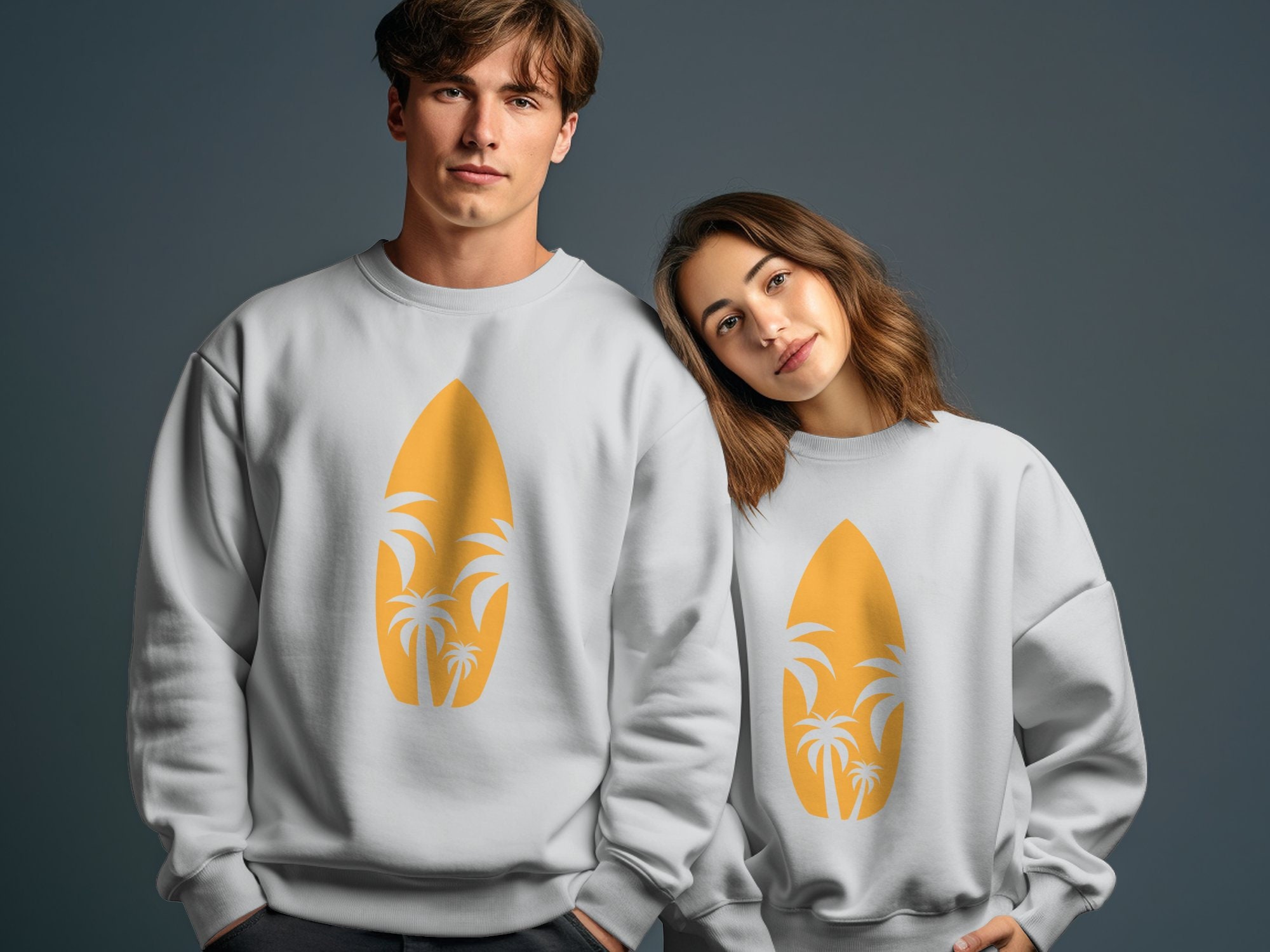 Surfboard Sunset Design Hoodie, Summer Beach Vibes Sweater, Casual ...