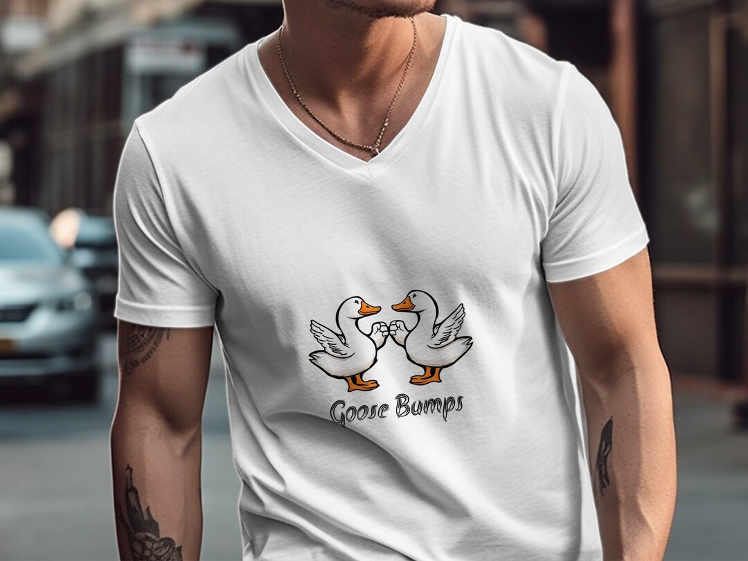 Goose Bumps Cute Cartoon Geese Kissing Graphic T-shirt, White Casual ...
