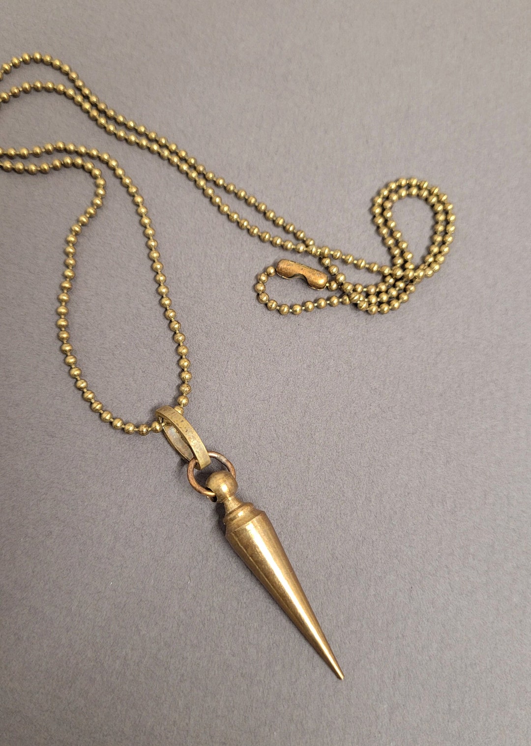 Long Brass Pendulum Necklace: Solid Brass Pendant on Ball Chain ...