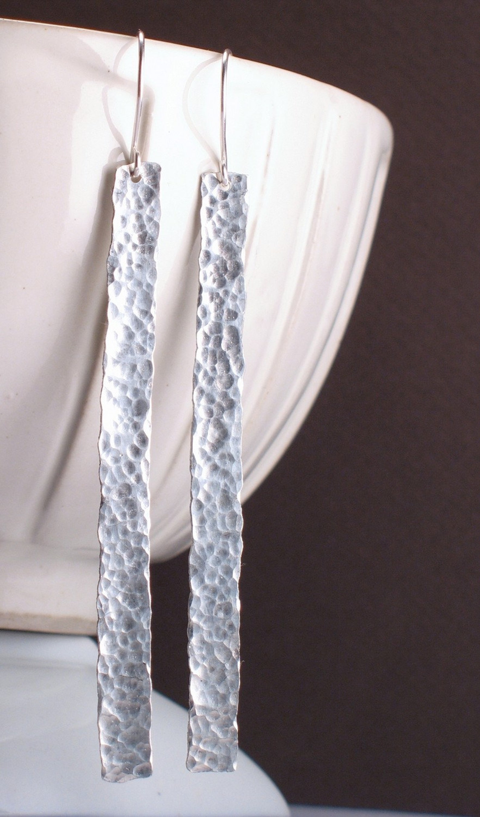Jamie- Long Hammered Bar Silver Earrings - Shoulder Dusters - Etsy