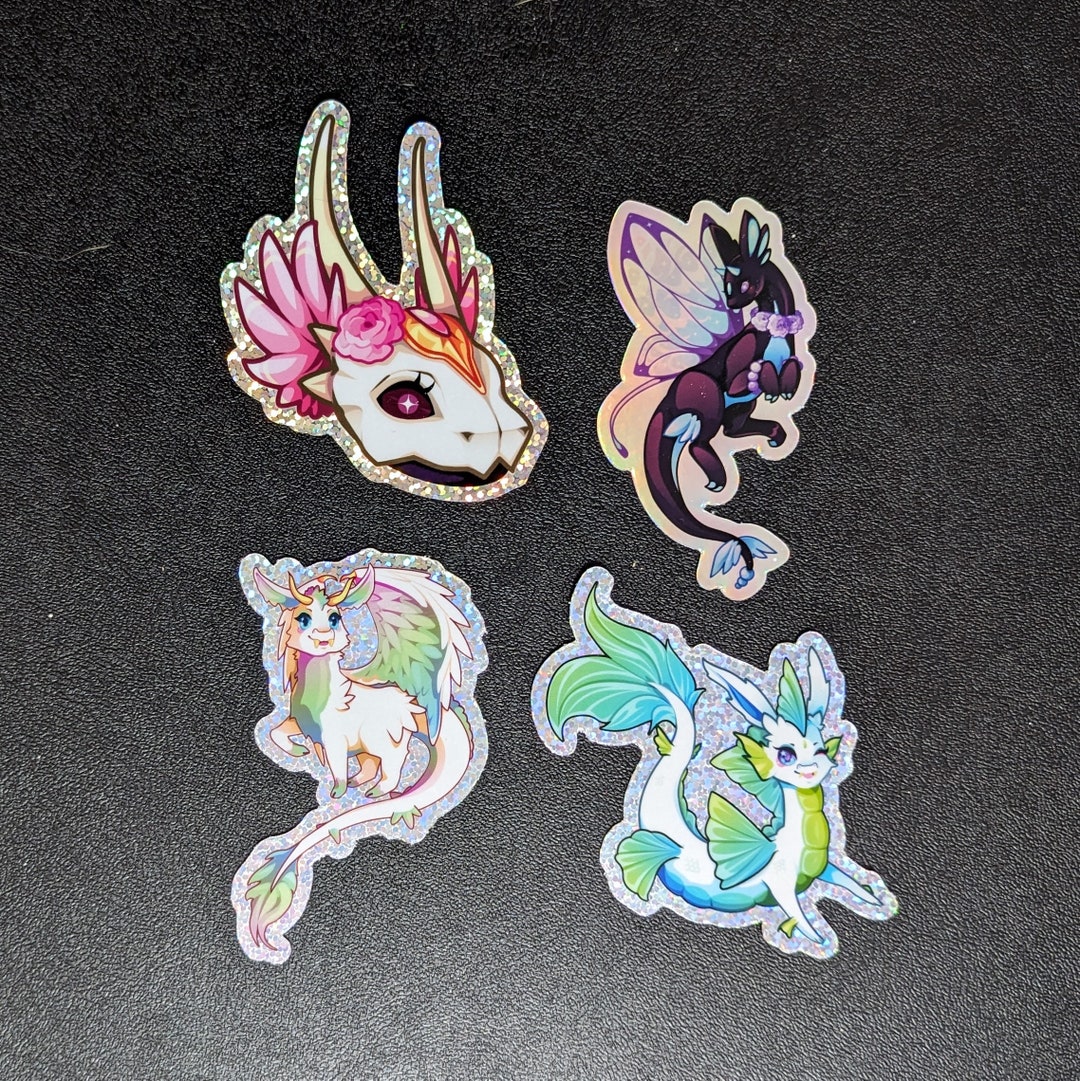 Kawaii Dragon Glitter Holographic Stickers - Etsy
