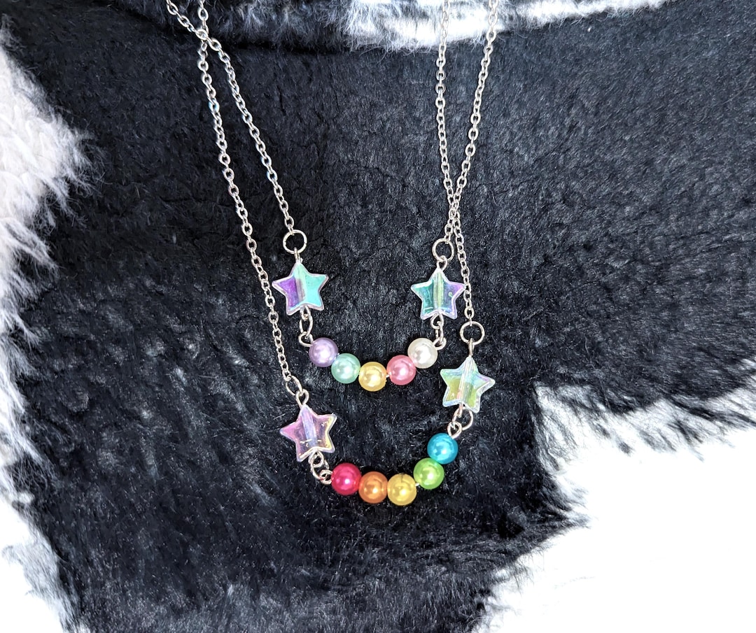Kawaii Rainbow Pride Bead Star Chain Necklace - Etsy
