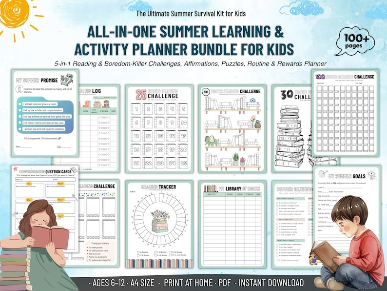 Summer Learning Activity Planner Bundle for Kids | Ages 6-12 (PDF ...