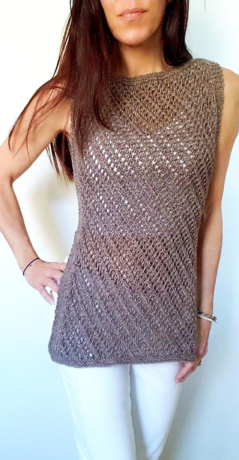 Eyelet Tunic Knitting Pattern PDF Easy Sweater Sleeveless - Etsy