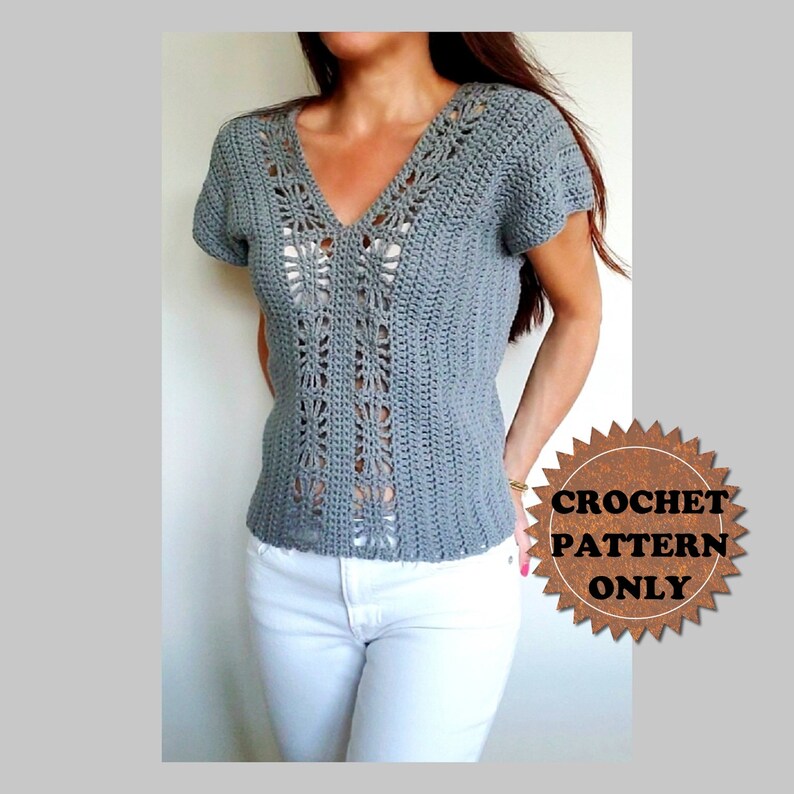 Motif V Neck Top Crochet Pattern PDF - Etsy