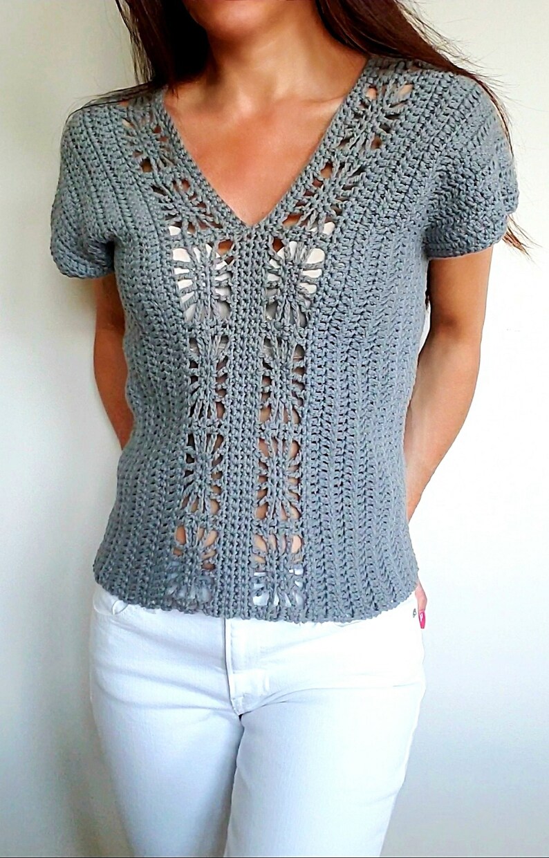 Motif V Neck Top Crochet Pattern PDF - Etsy
