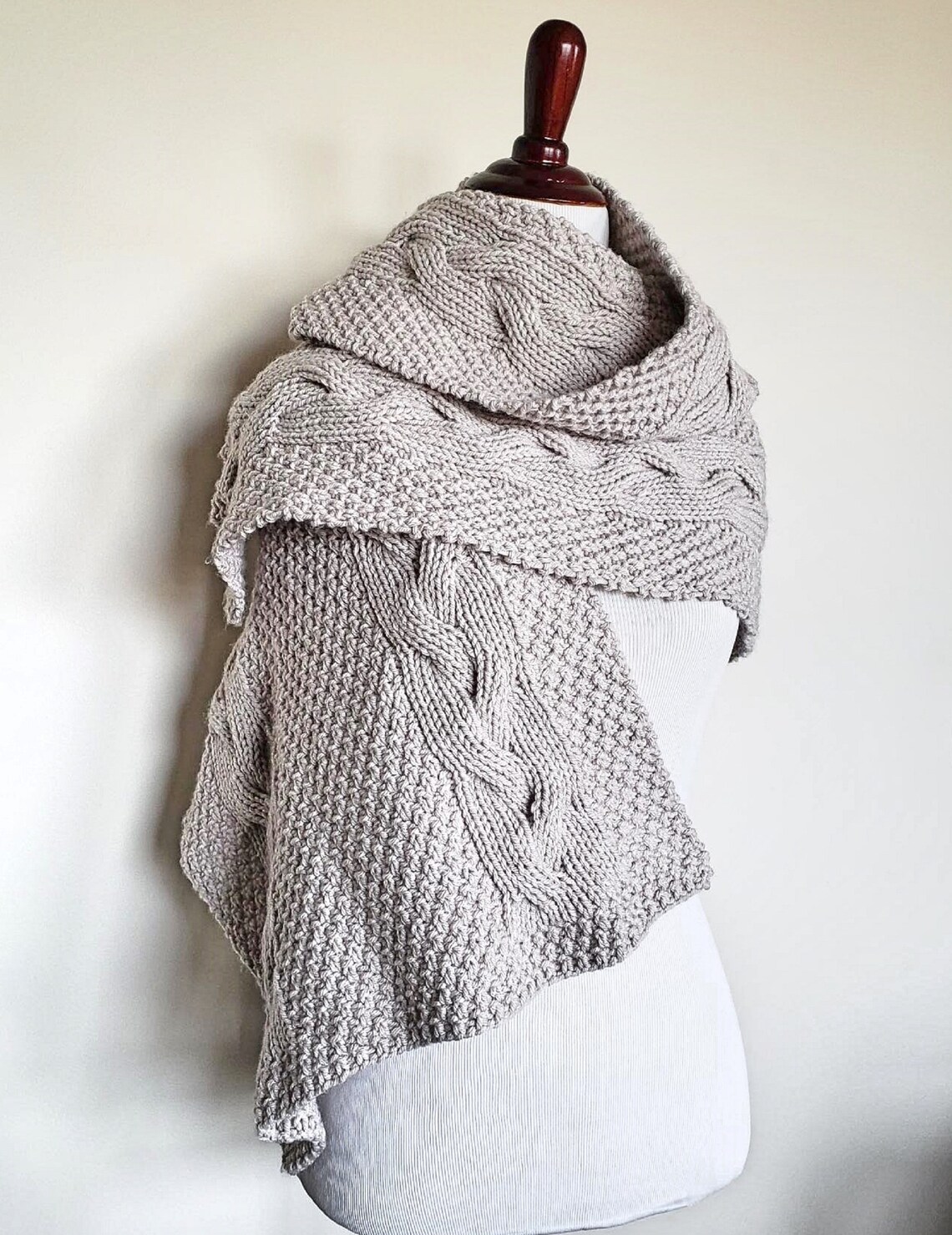 Reversible Cable Knit Shawl PDF Pattern Scarf Pattern Wrap - Etsy