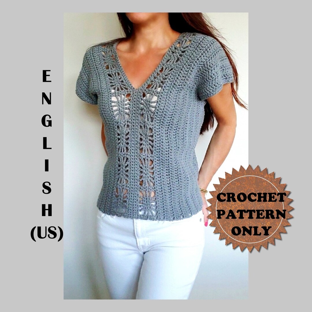 Motif V Neck Top Crochet Pattern PDF - Etsy
