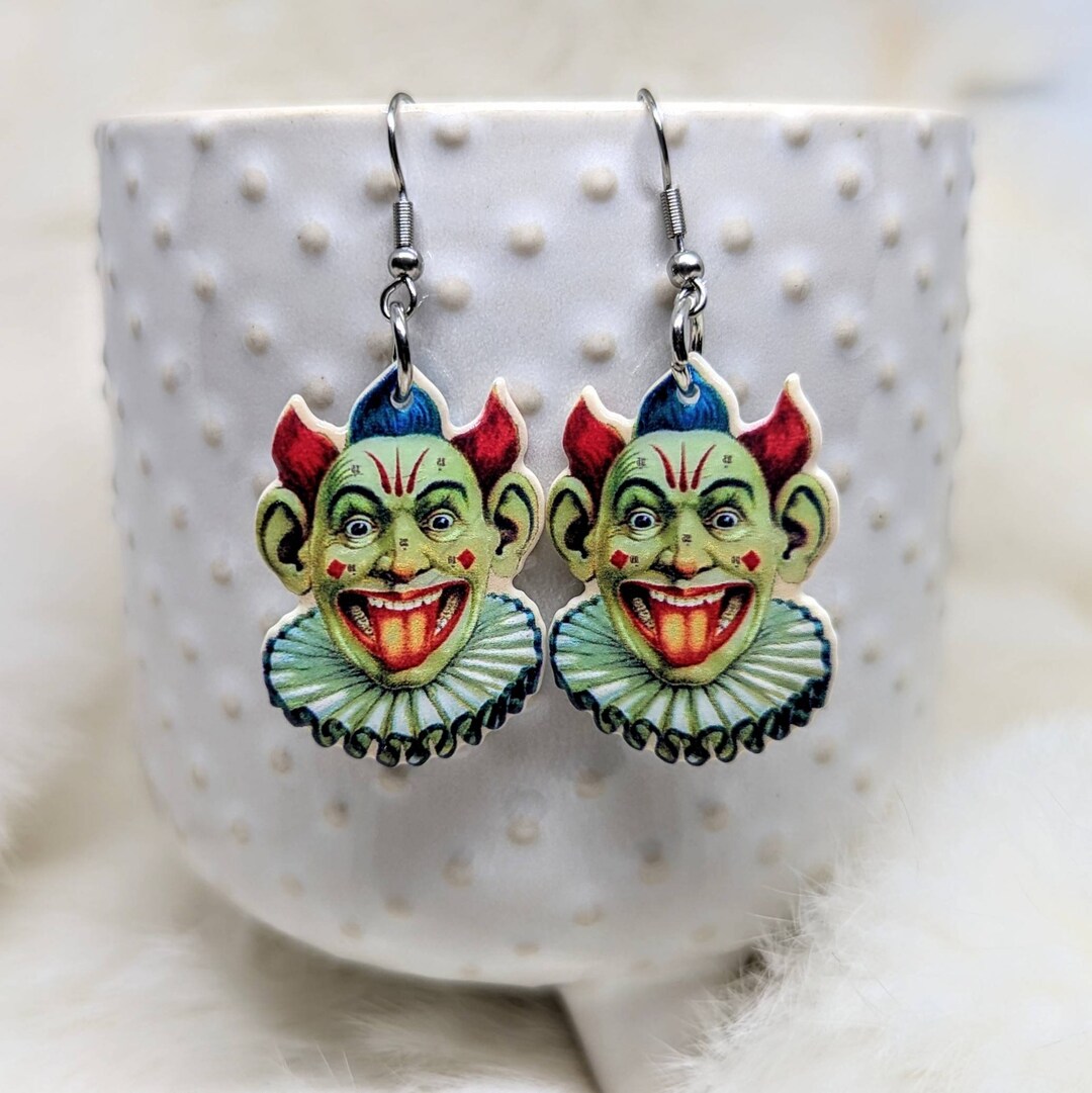 Creepy Clown Earrings / Circus Earrings / Painted Face / Clown Face ...