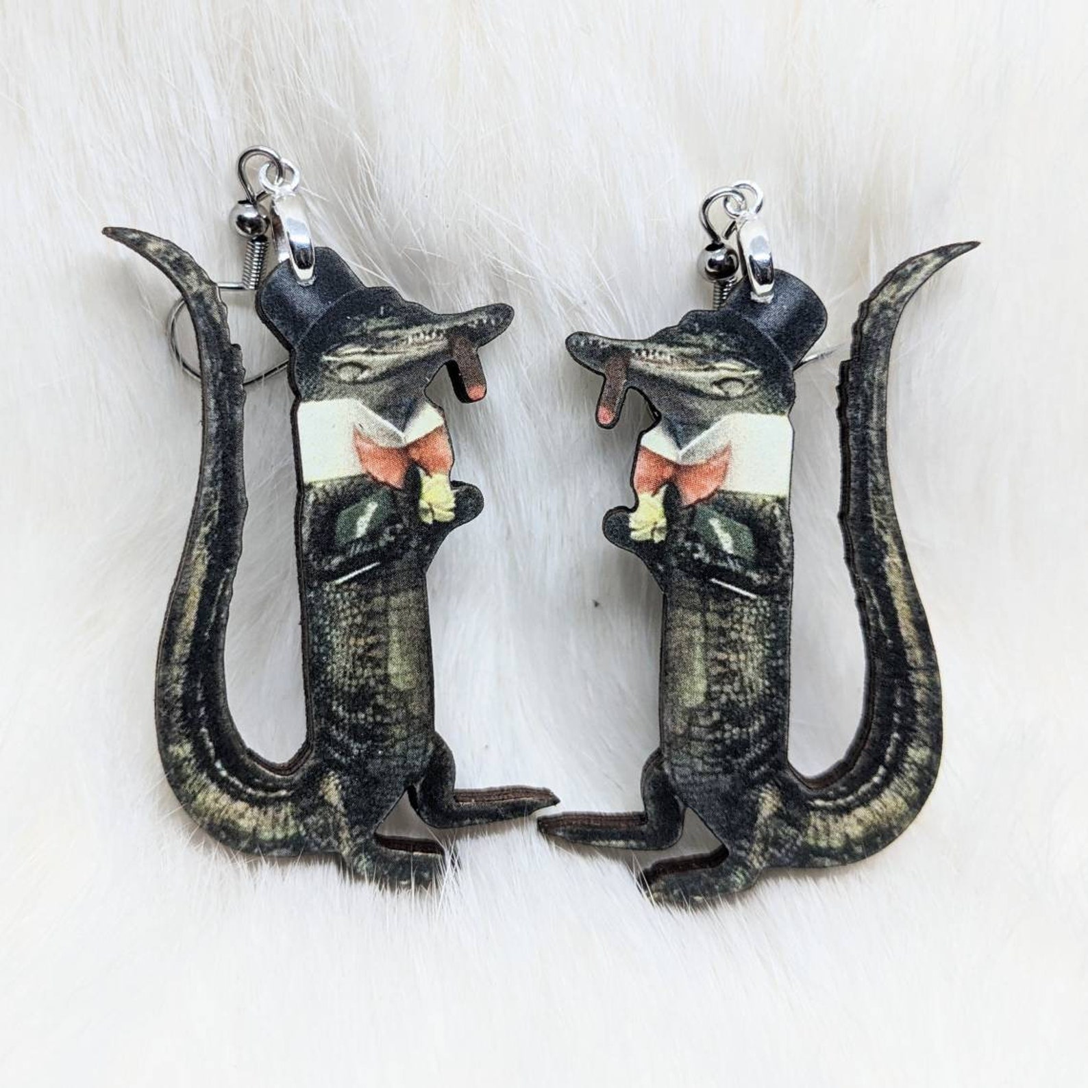 Gator Earrings / Dapper Alligator Earrings / Creepy Earrings / - Etsy