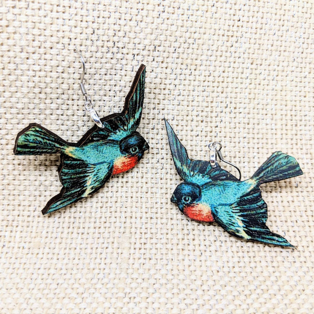 Bird Earrings / Flying Bird Earrings / Laser Cut Wood Earrings / Animal ...