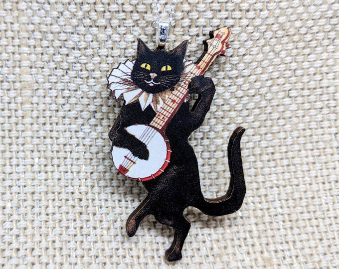 Banjo Cat Necklace / Musical Cat Jewelry / Laser Cut Wood - Etsy