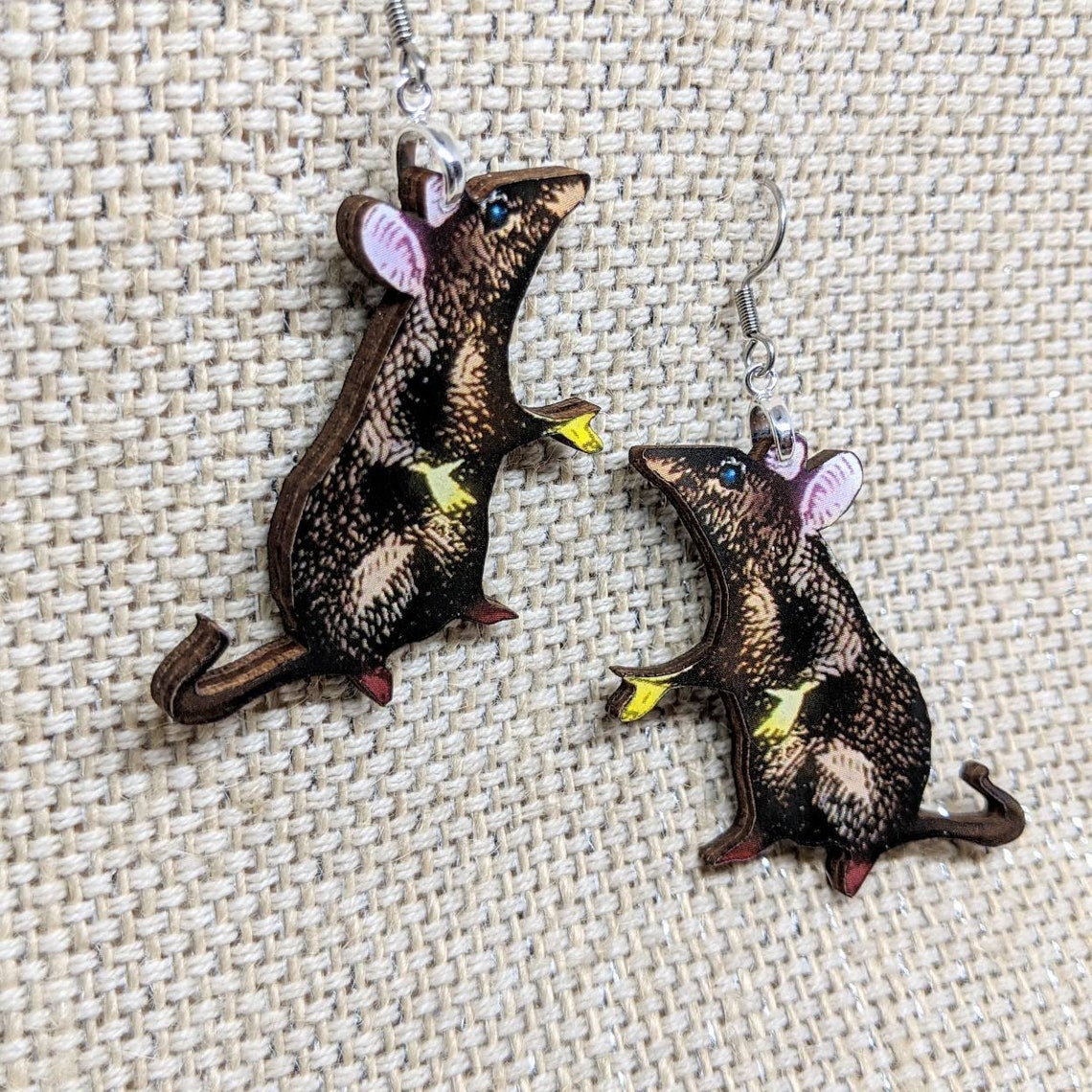 Rat Earrings / Pet Rat Jewelry / Laser Cut Wood Handmade - Etsy