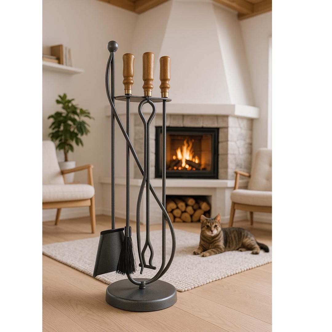 Rustic Modern Fireplace Tool Set – 4-piece Steel Hearth Tools - Etsy