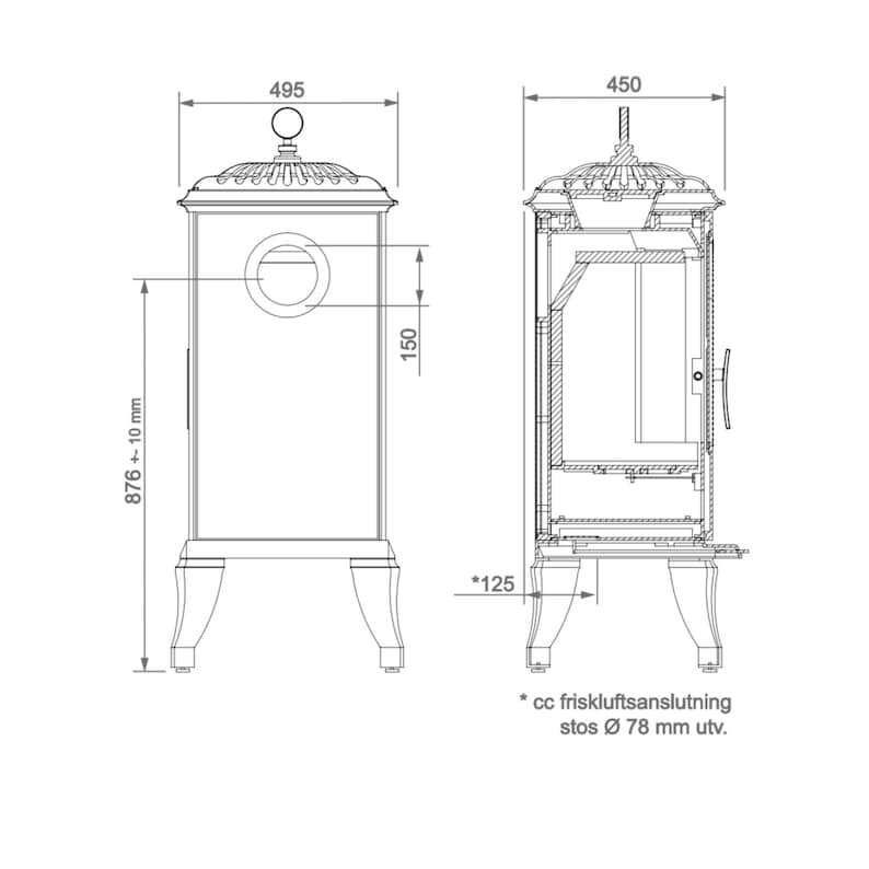 Large Cast Iron Wood Burning Stove – Swedish Fireplace, Ornamental ...