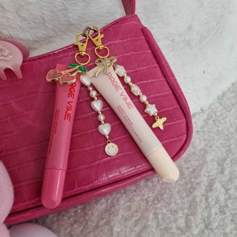 Handmade Pink Lip Balm Charms: Cherry or Bow Beaded Lip Gloss Charms - Etsy