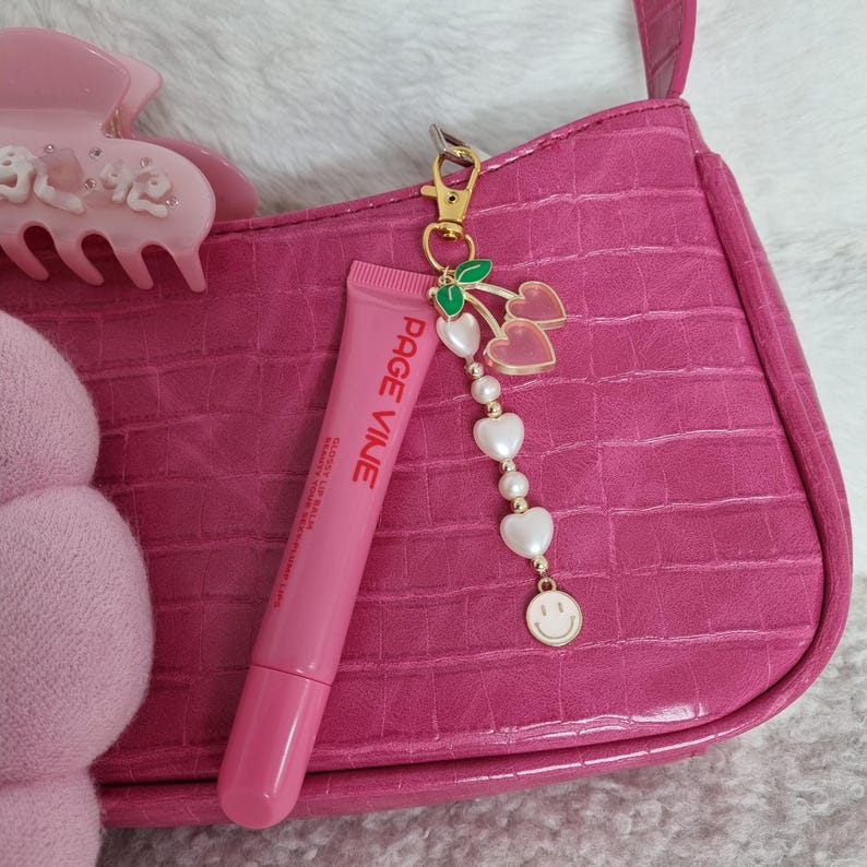 Handmade Pink Lip Balm Charms: Cherry or Bow Beaded Lip Gloss Charms - Etsy