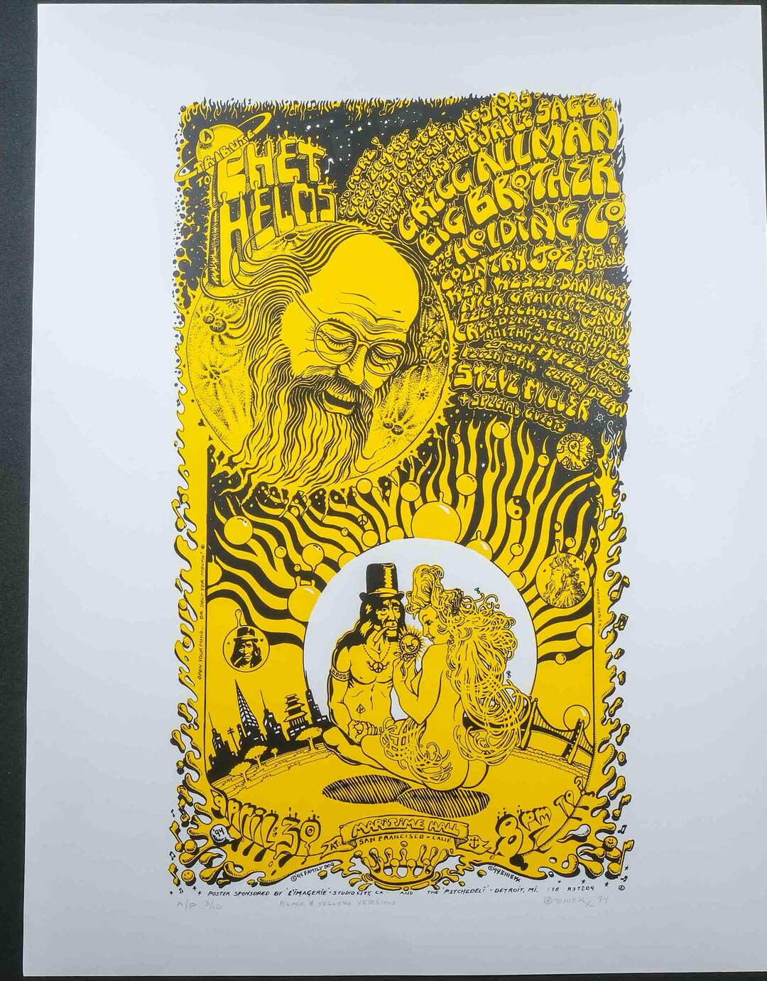 Emek 1994 Chet Helms Tribute Poster Black and Yellow Variant Concert ...