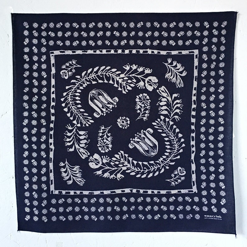 Hand Printed Bandana for Women, Made in USA, Bandana for Men, Garden ...