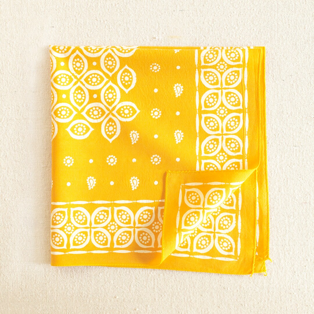 100% Cotton Paisley Golden Yellow Bandana, Hand Printed Bandana for ...