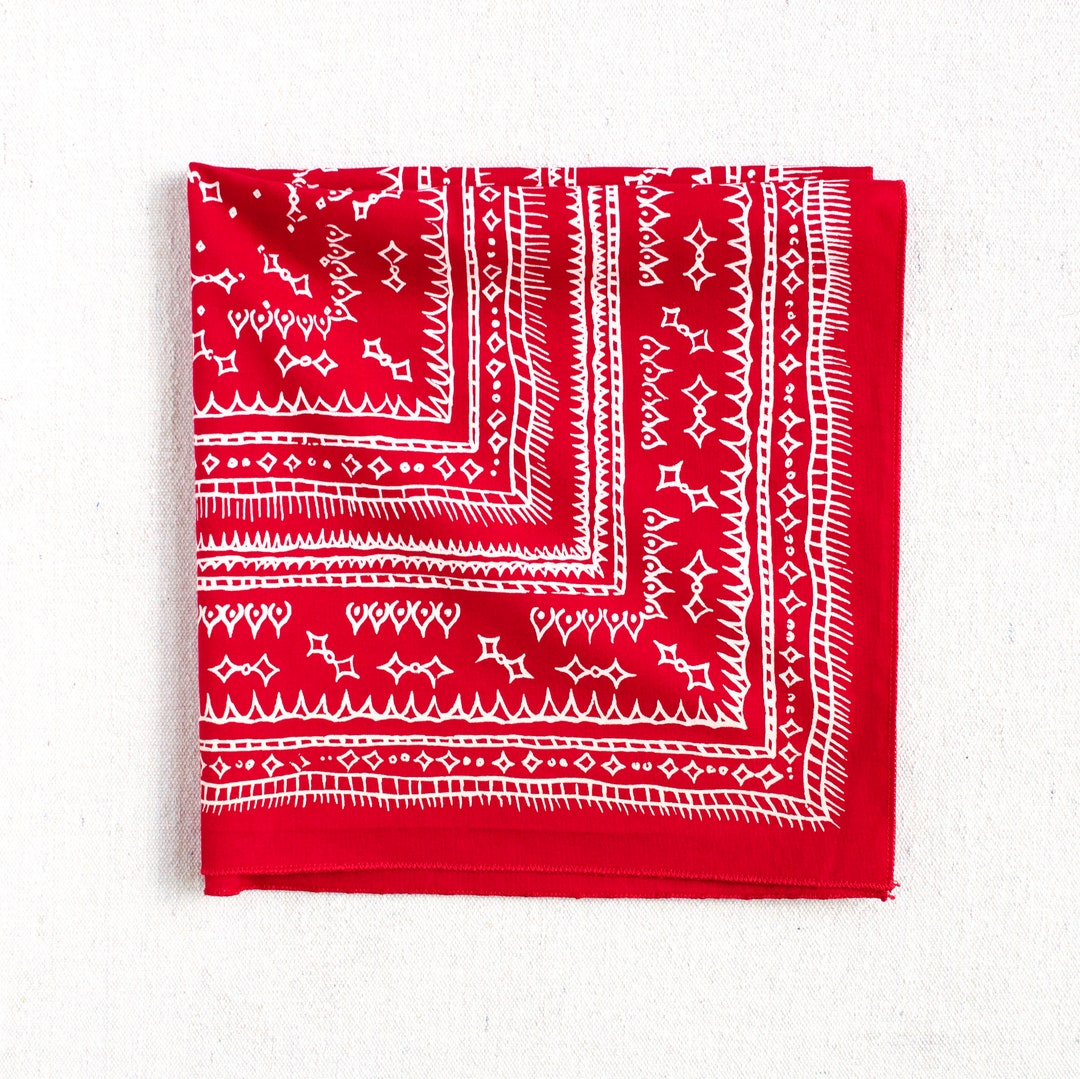 Hand Printed Bandana, Two Sided Print, Hand Drawn Design, 100% Cotton ...