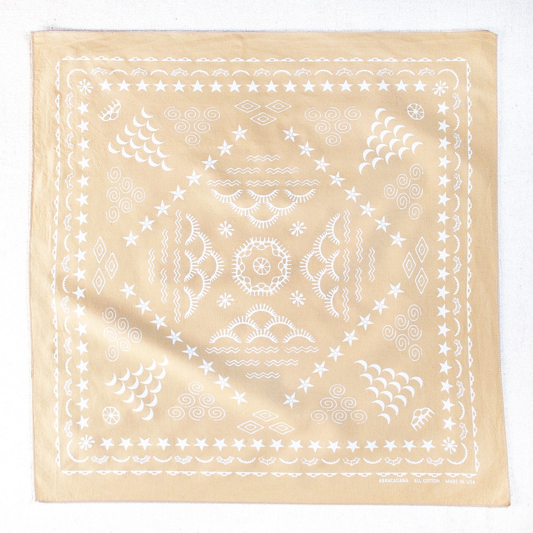 Hand Printed Bandana, Sand Color, 100% Cotton Scarf, 21" X 21", Made in ...