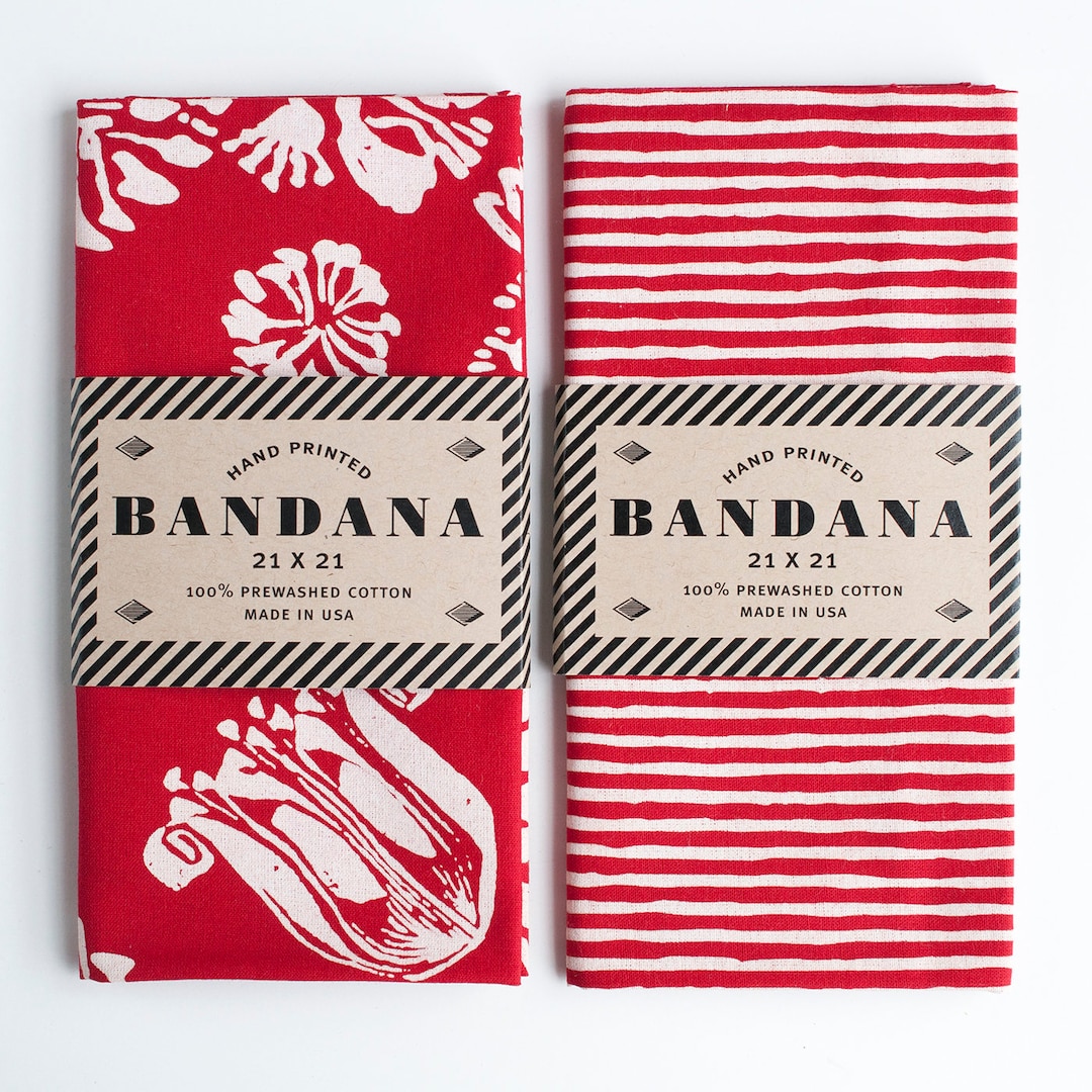 Red Bandana for Women, Set of 2 Bandanas, Mens Bandana, Floral Print ...