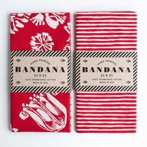 Red Bandana for Women, Set of 2 Bandanas, Mens Bandana, Floral Print ...