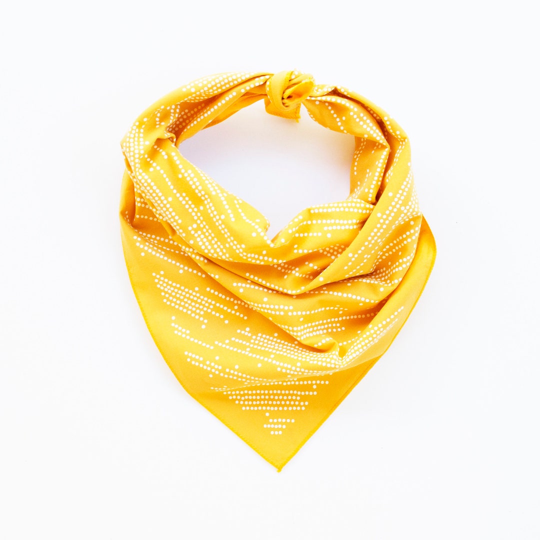 Golden Yellow Bandana, Cotton Scarf, Stripe and Dot Scarf, Gift for ...