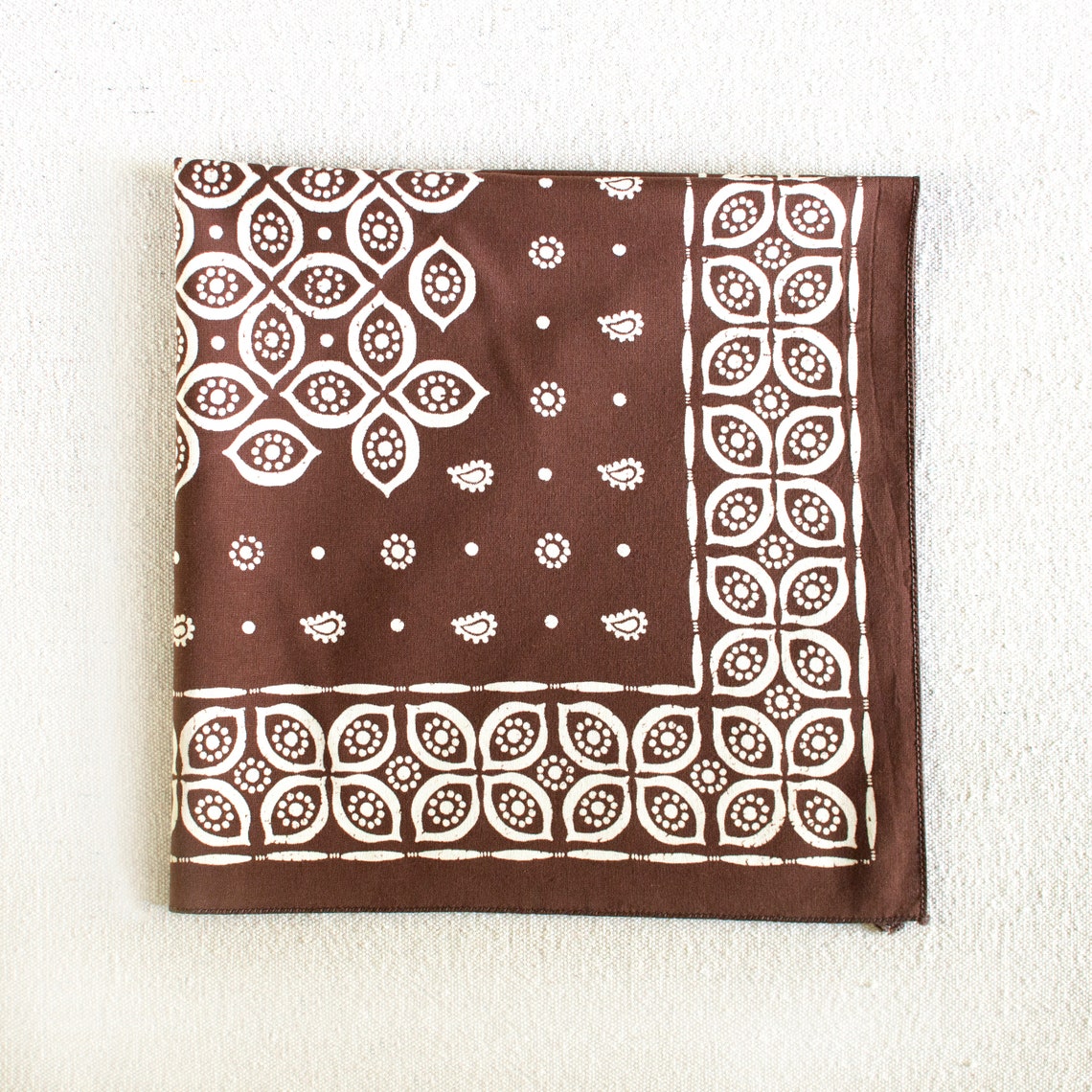 Brown Bandana with a Paisley Print Hand Printed Bandana for | Etsy