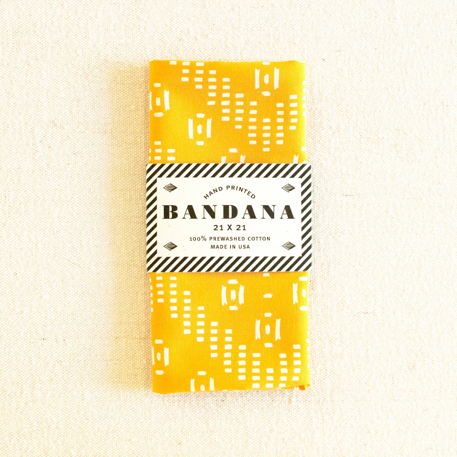 Hand Printed Golden Yellow Bandana, Made in USA, Zig Zag Design ...