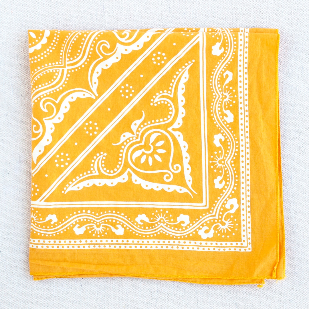 100% Cotton Golden Yellow Bandana, Western Design, Hand Printed Bandana ...