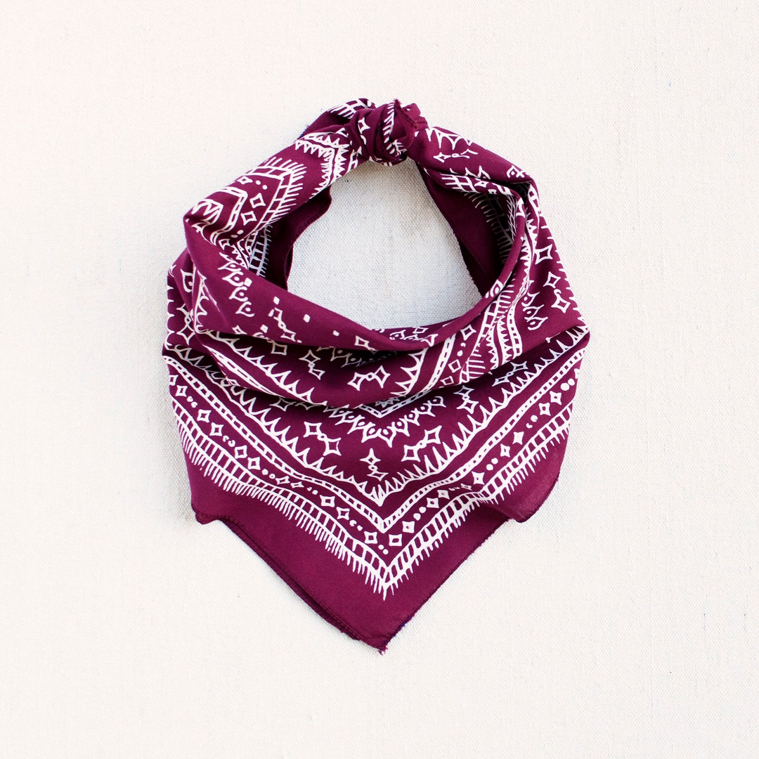 Made in USA Bandana for Women and Men, Wine Colored Scarf, Geometric ...