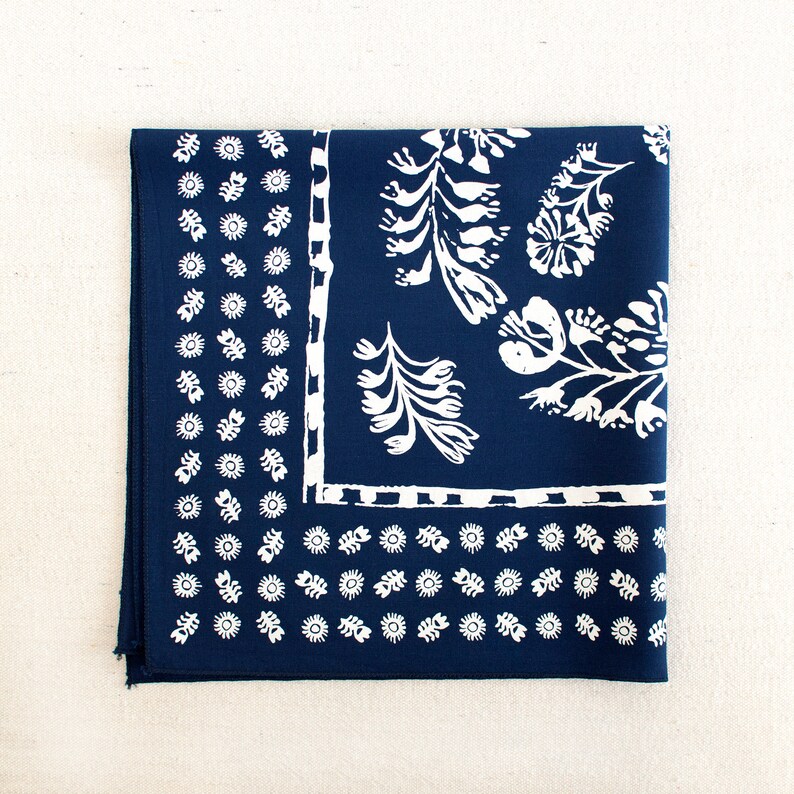 Blue Bandana, Hand Printed Bandana, Floral Print, Hiker Gift, Bandana ...