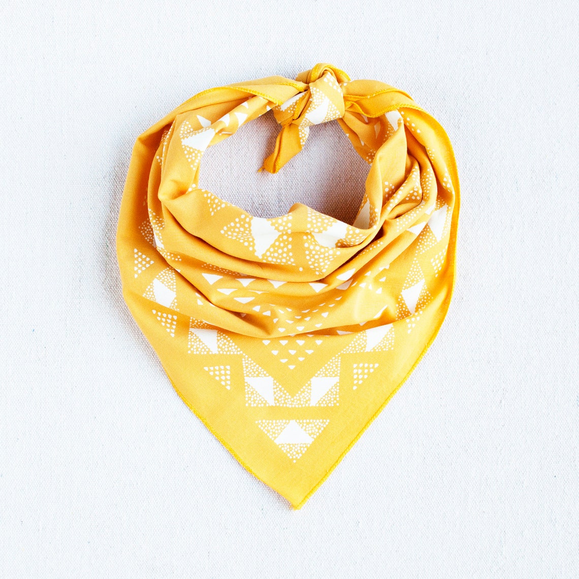 Yellow Bandana, Bandana for Women, Geometric Print Scarf, Hand Printed ...