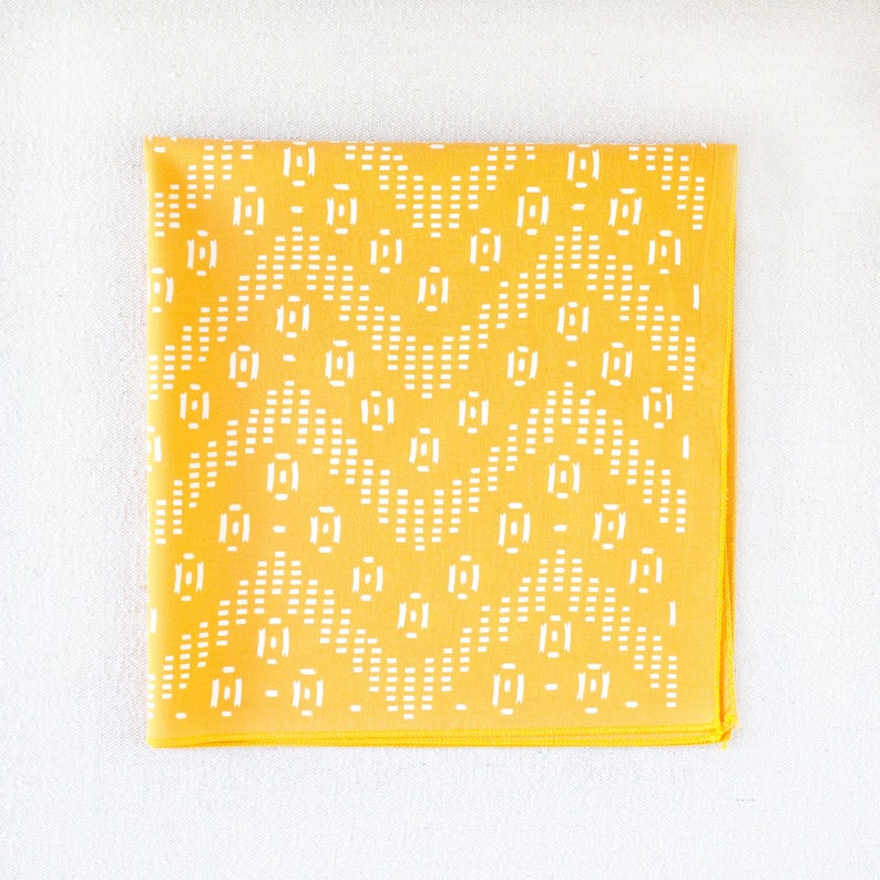 Hand Printed Golden Yellow Bandana, Made in USA, Zig Zag Design ...