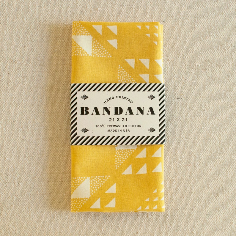 Yellow Bandana, Bandana for Women, Geometric Print Scarf, Hand Printed ...