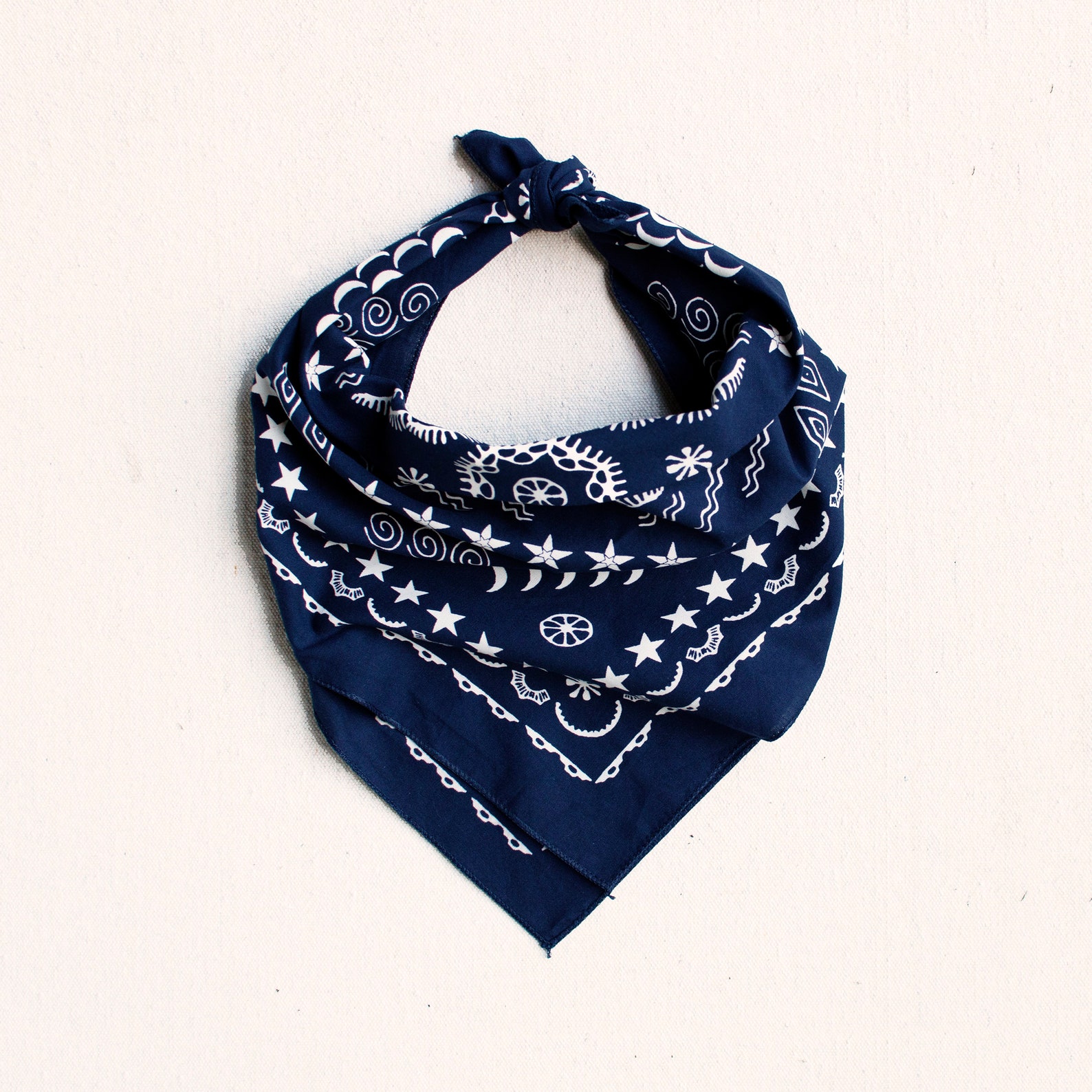 Hand Printed Bandana, Navy Blue, Elements Design, Gift for Gardener ...