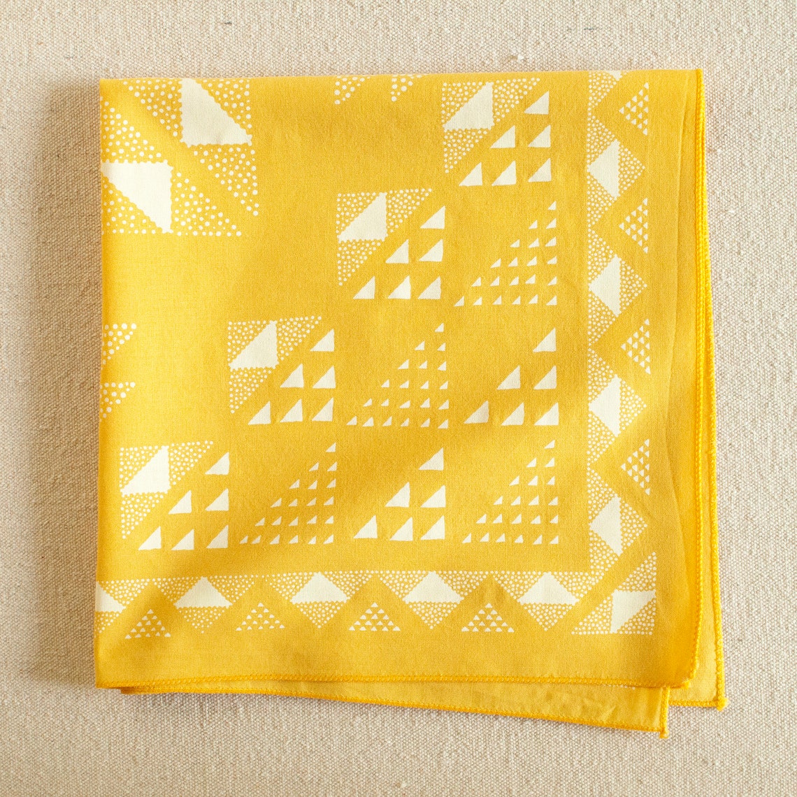 Yellow Bandana, Bandana for Women, Geometric Print Scarf, Hand Printed ...