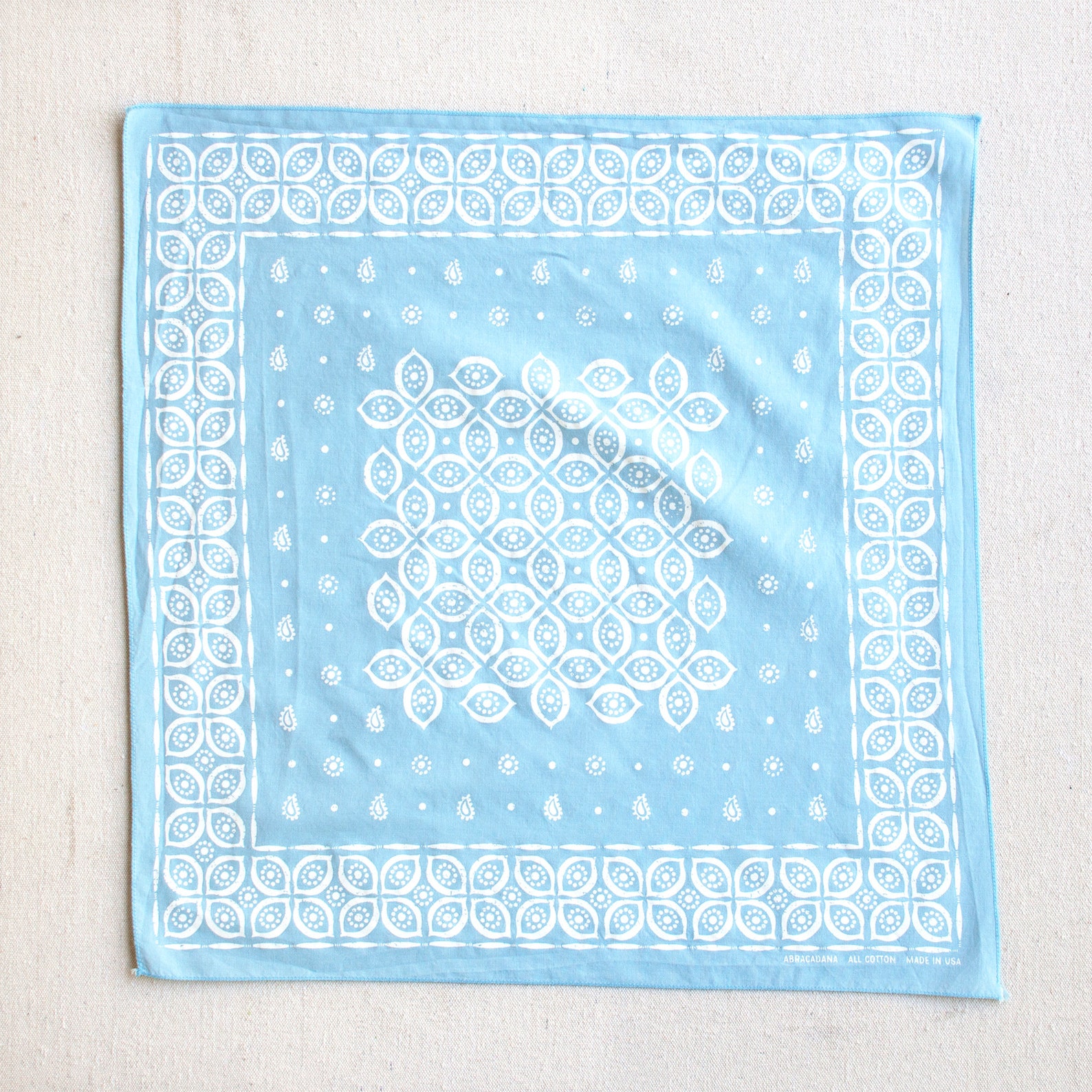 Hand Printed Paisley Bandana, Light Blue Cotton Scarf, Hiking Accessory ...