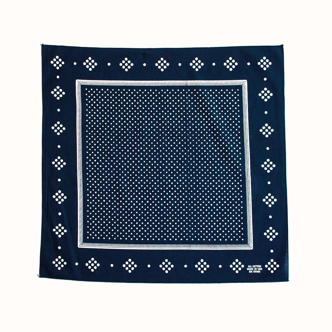 Hand Printed Blue Bandana, Navy Blue and White Polka Dot, Square Cotton ...