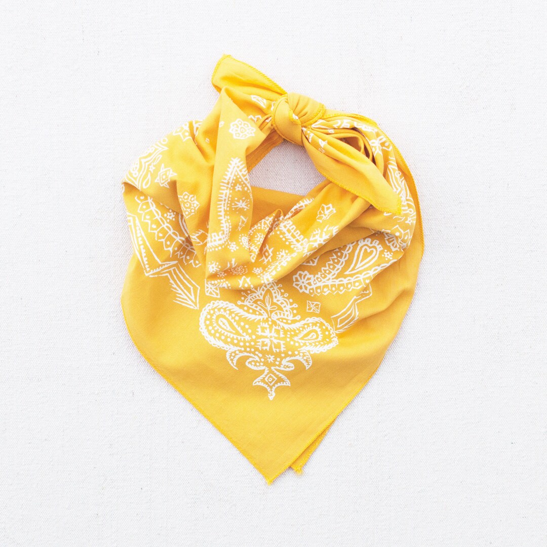 Golden Yellow Sketched Paisley Bandana, Hand Printed, 100% Cotton, Made ...
