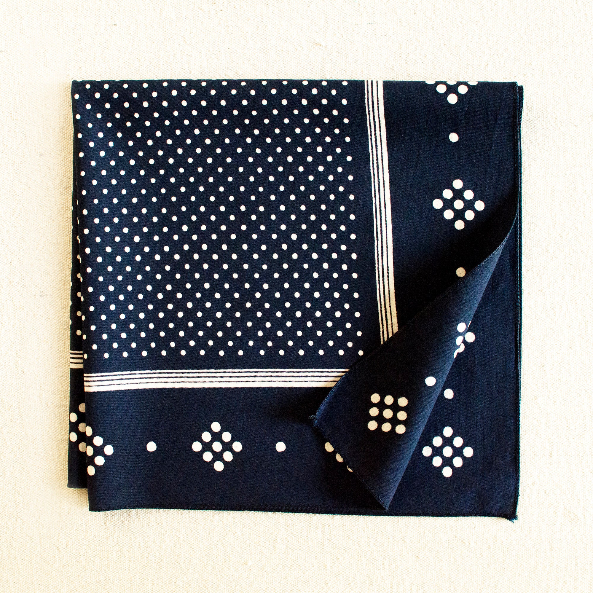 Hand Printed Blue Bandana, Navy Blue and White Polka Dot, Square Cotton ...