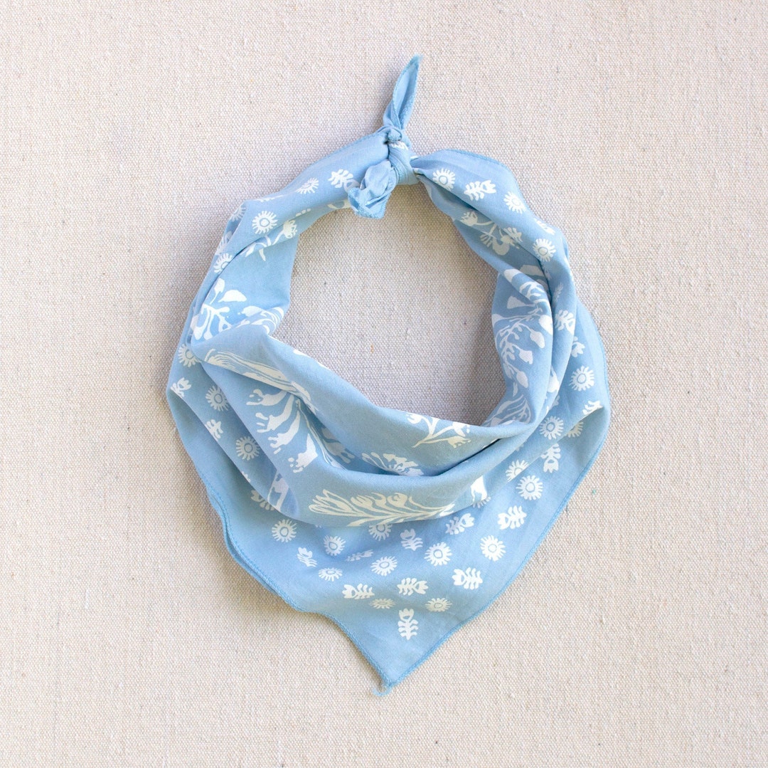 Sky Blue Bandana, Light Blue Floral Scarf, Gift for Gardener, Gift for ...