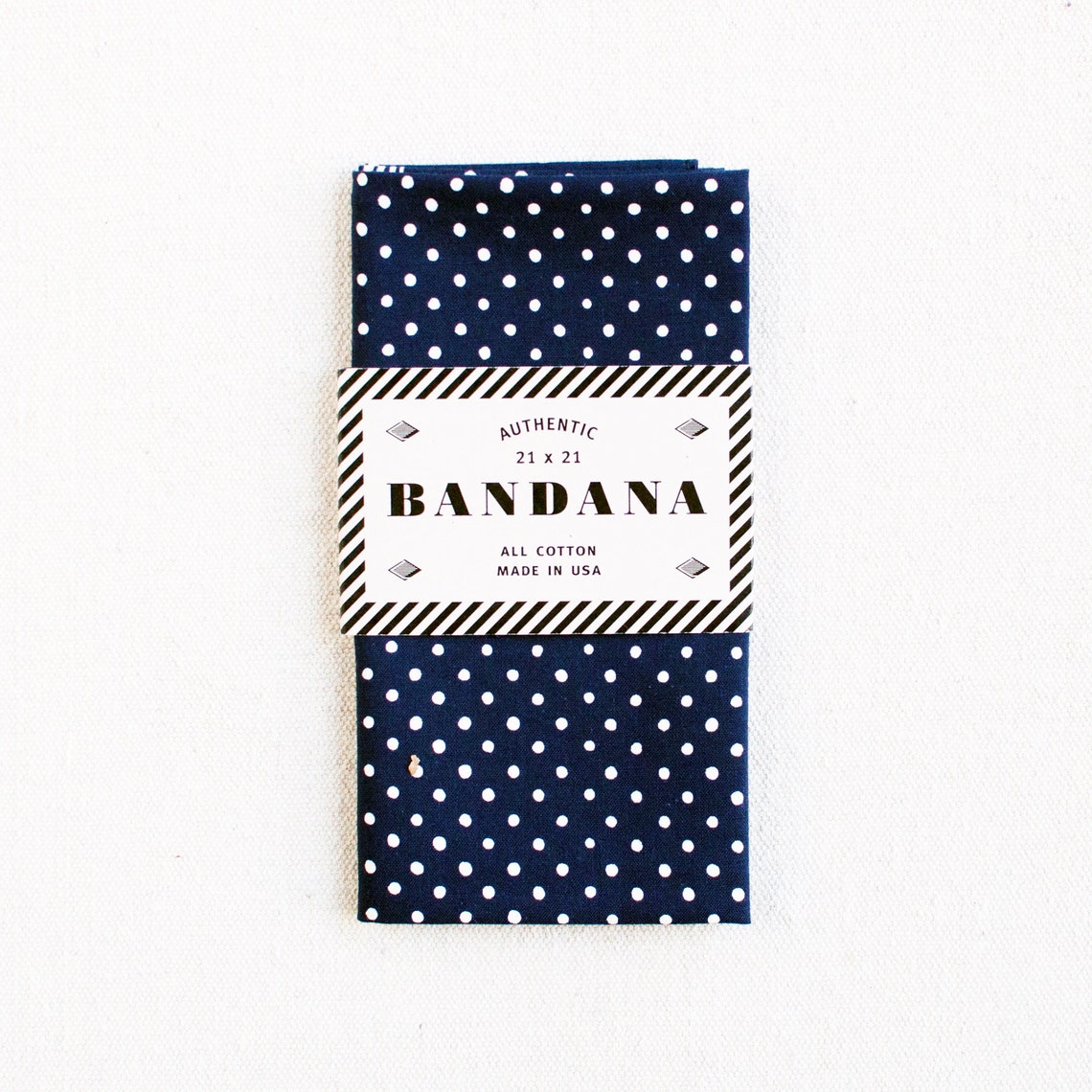 Hand Printed Blue Bandana, Navy Blue and White Polka Dot, Square Cotton ...